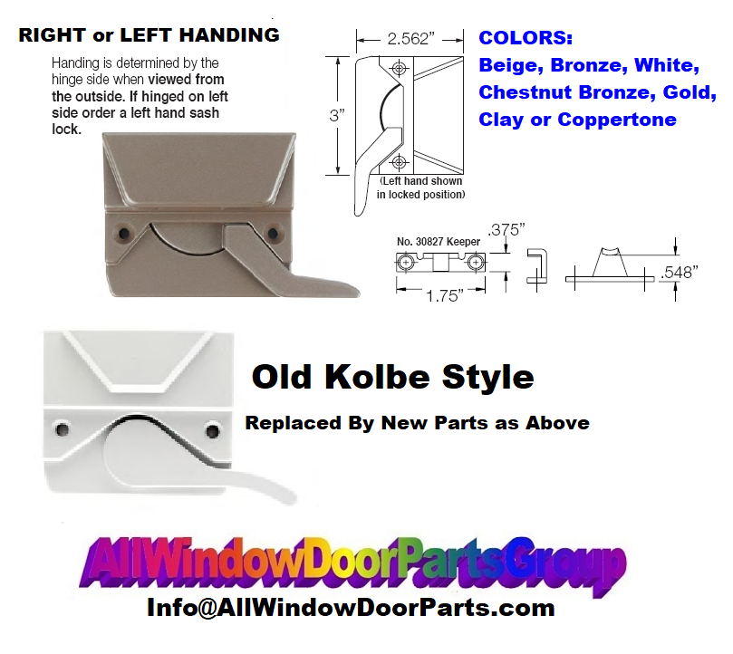 Old Kolbe Style Casement Sash Lock Replacement Parts | All Window Door ...